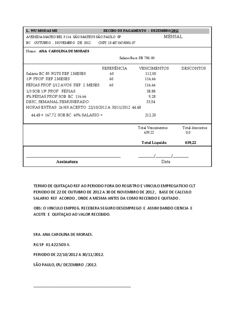 Modelo de Holerite | PDF