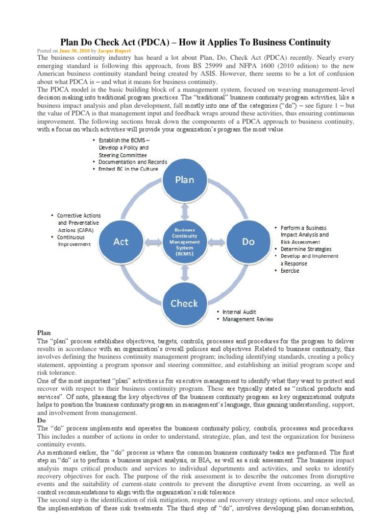 Plan Do Check Act | PDF | Business Continuity | Educational Assessment