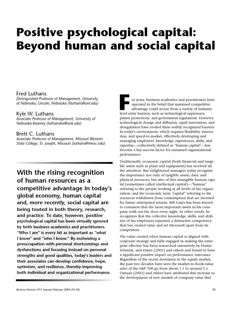 Psycap | PDF | Human Capital | Positive Psychology
