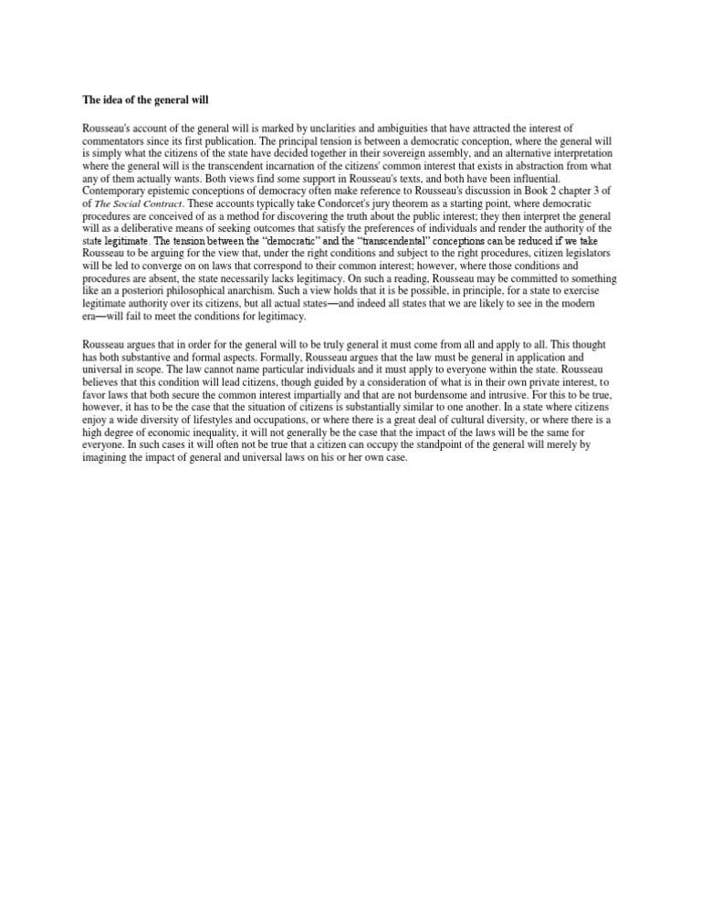 General Will in Philosophy | PDF | Jean Jacques Rousseau | Democracy