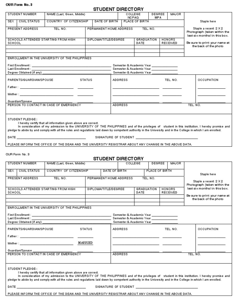 Student Directory Form Blank | PDF | Diploma | Academia