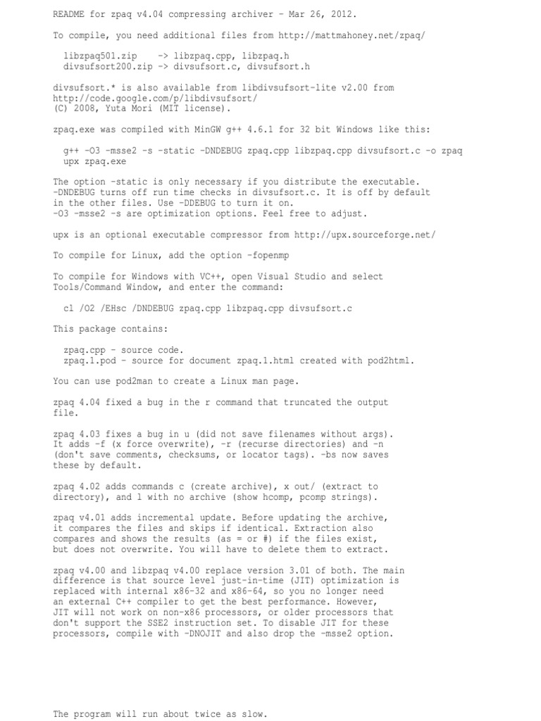 Zpaq | PDF | Zip (File Format) | Software Engineering