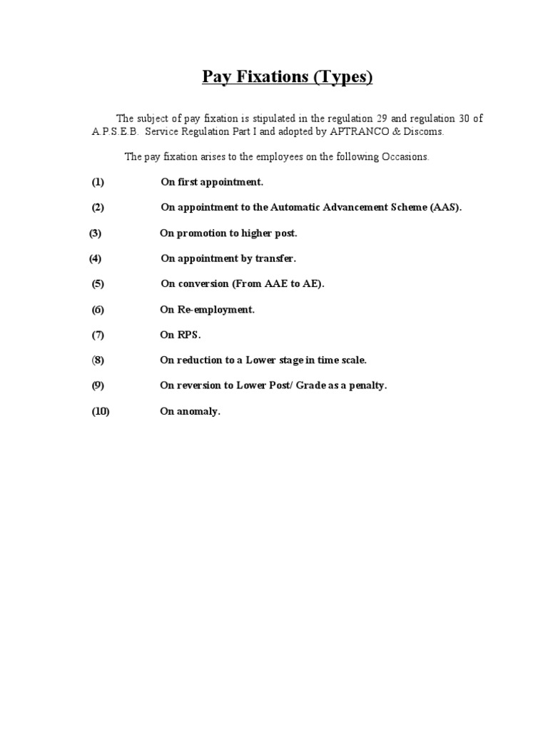 Types of Pay Fixation Regulations | PDF