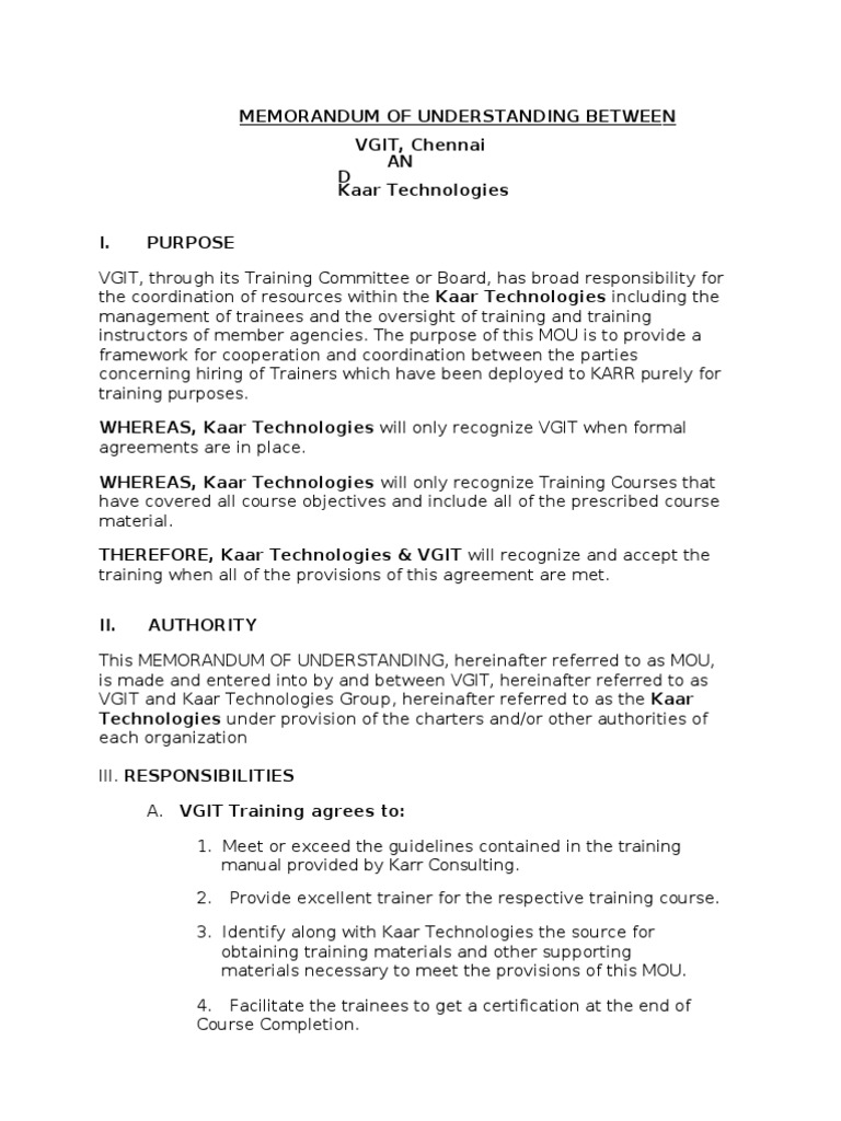 Mou | Memorandum Of Understanding | Professional Certification