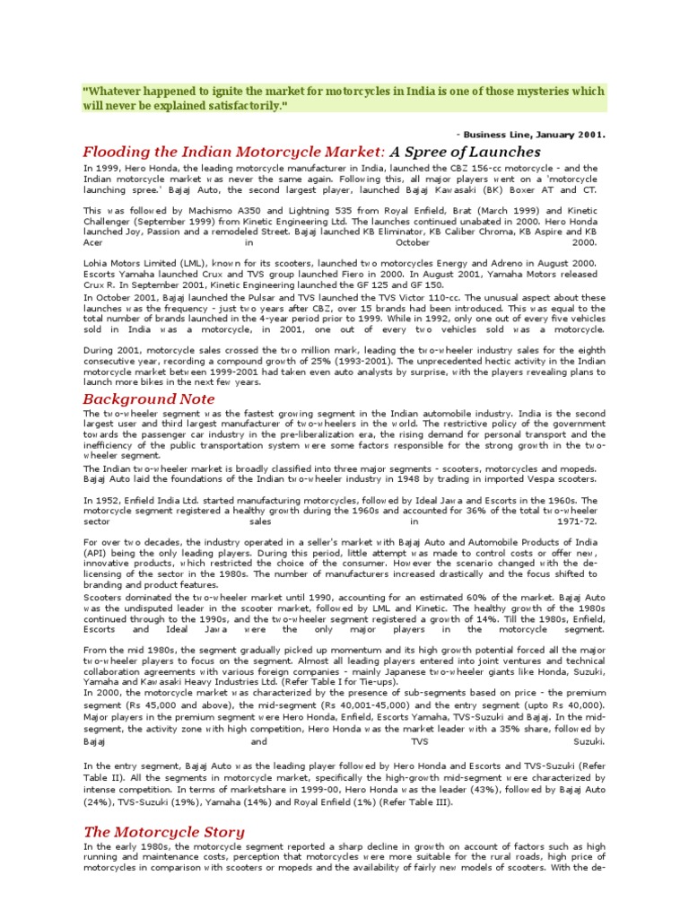 Motorcycle Industry - Case Study Analysis | PDF | Motorcycle | Honda
