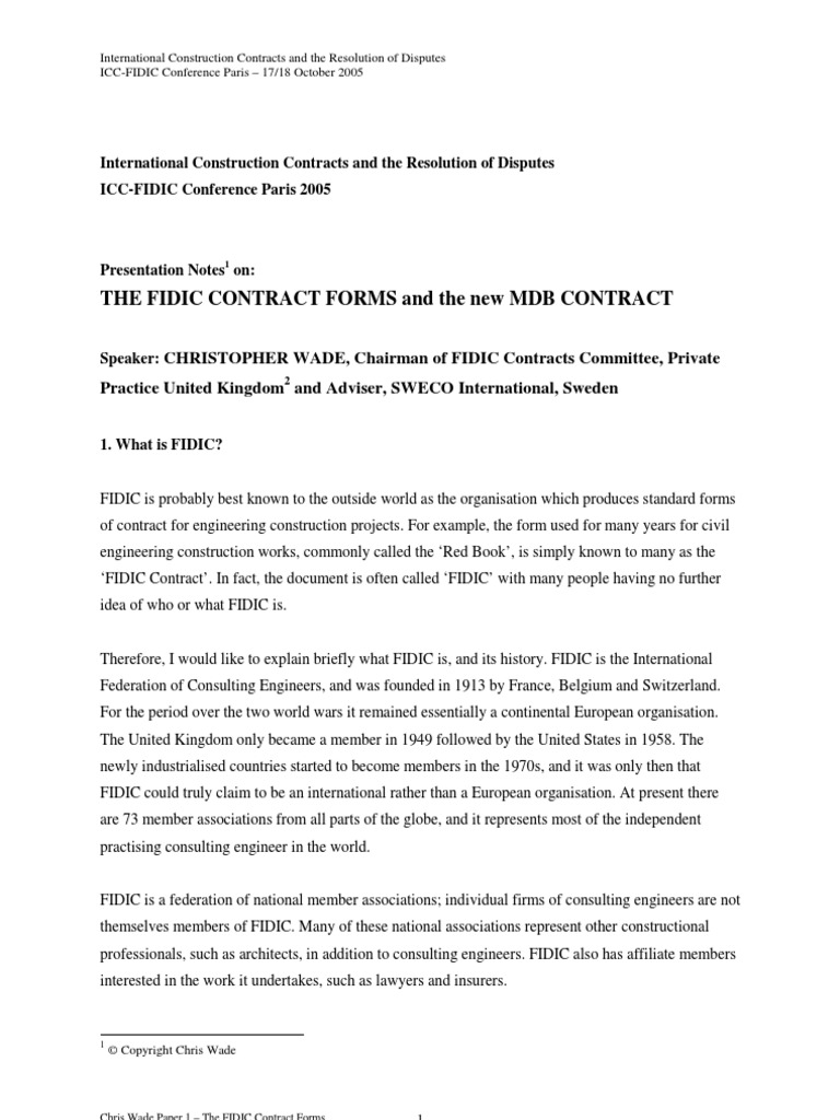 FIDIC History Oct05 | PDF | General Contractor | Engineer