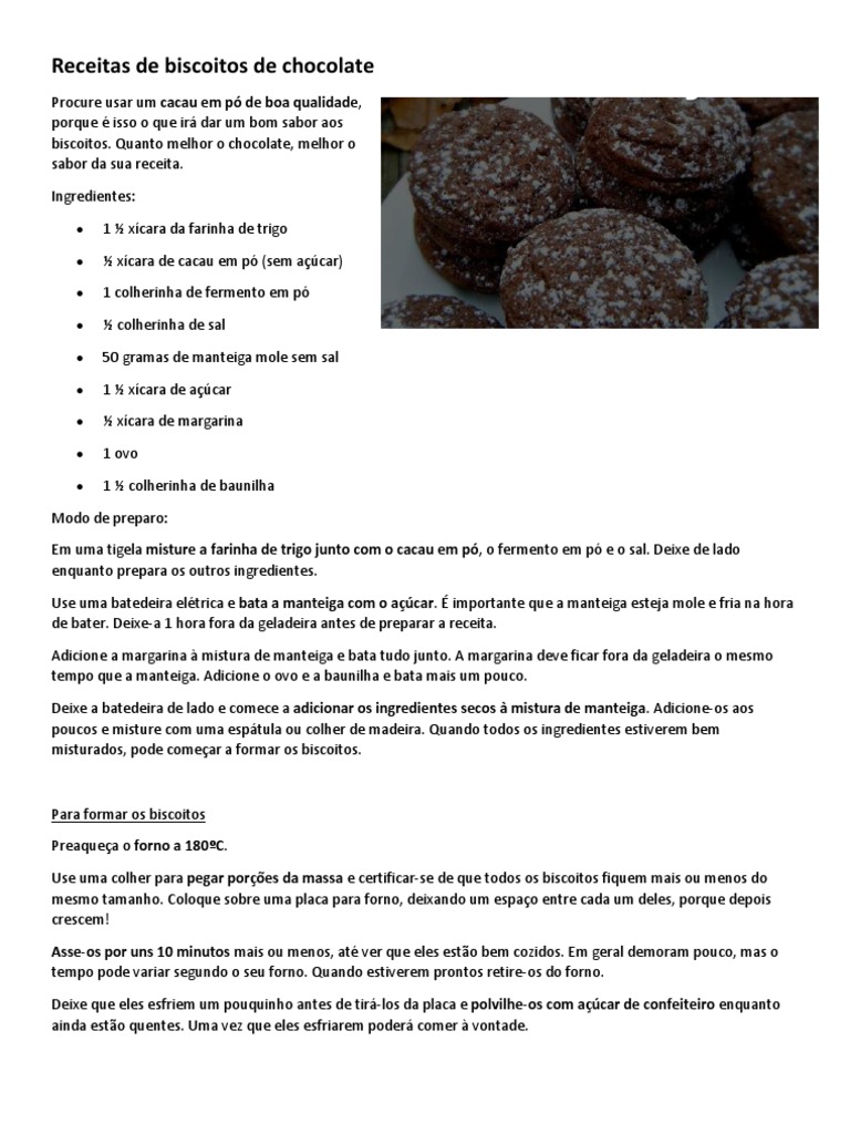 Receitas de Biscoitos de Chocolate | PDF | Chocolate | Antioxidante
