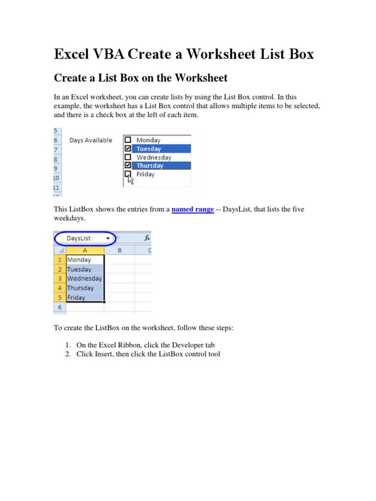 Excel VBA Create A Worksheet List Box | PDF | Microsoft Excel | Data Management