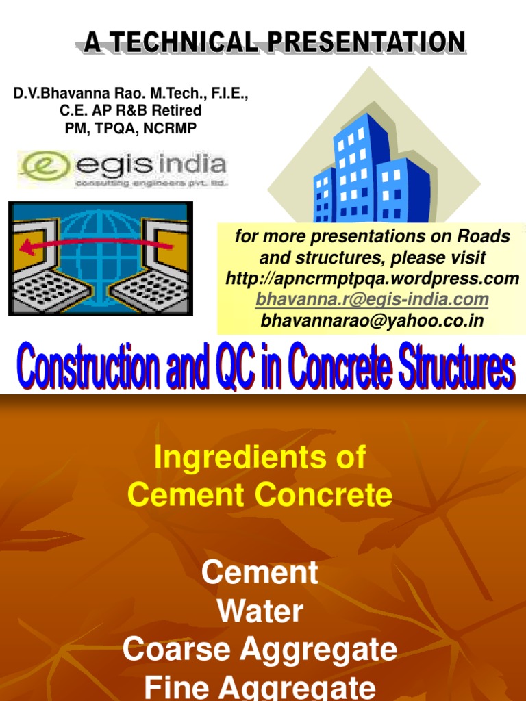 Construction And Quality Control For Concrete Structures By D V