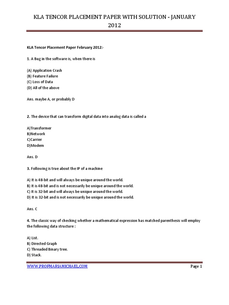 KLA Tencor Placement Papers | PDF | Printing | Computing