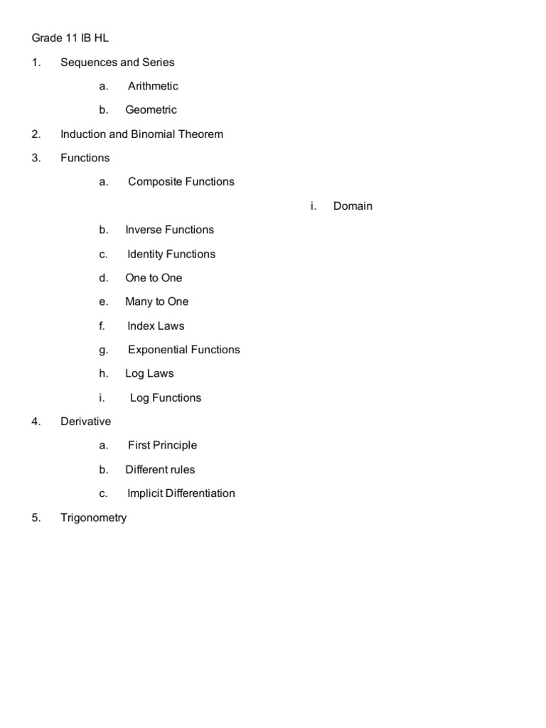 Grade 11 IB HL Math Topics Overview | PDF | Function (Mathematics ...