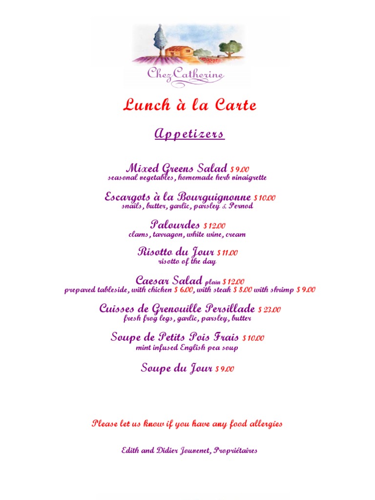 Lunch À La Carte: Appetizers | PDF | Parsley | Desserts