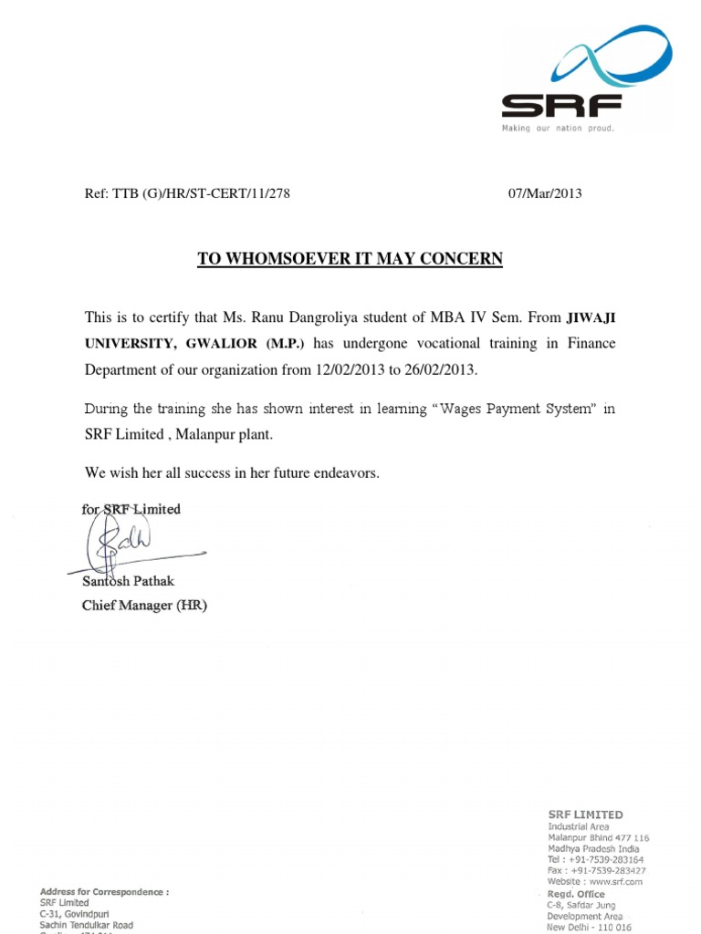 SRF Certificate | PDF