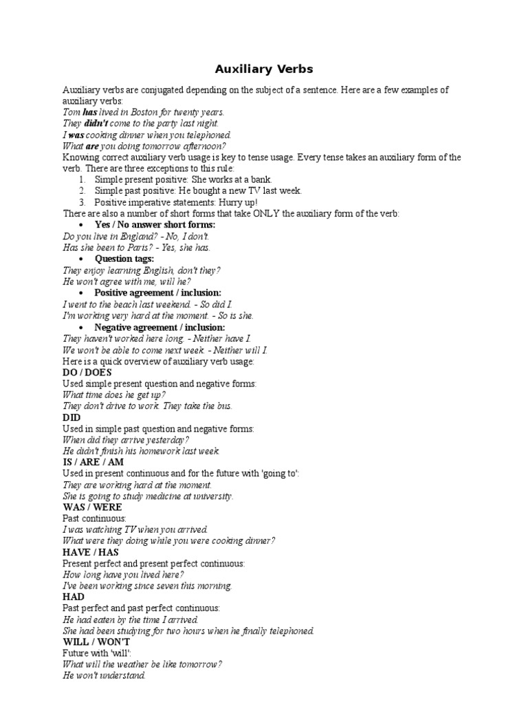 Auxiliary Verbs | PDF | Grammatical Tense | Verb