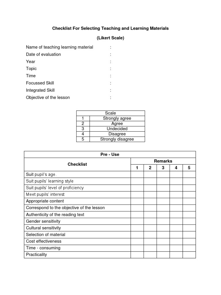 Evaluating Teaching Materials: A Checklist for Assessing Suitability ...