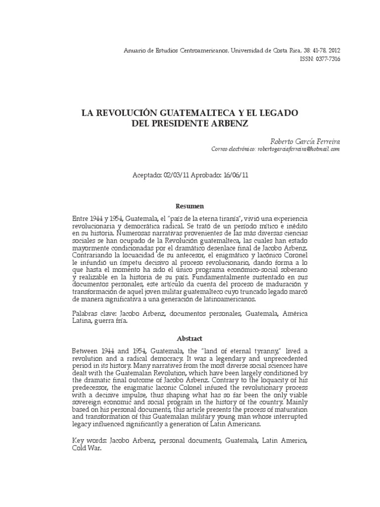 La Revolución Guatemalteca y El Legado Del Presidente Arbenz | PDF ...