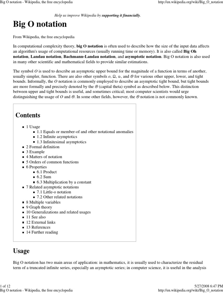 Big O Notation - Wikipedia, The Free Encyclopedia | PDF | Time ...