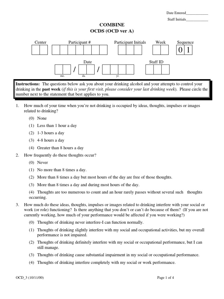 Obsessive Compulsive Drinking Scale Ocd 112001 | PDF | Obsessive ...