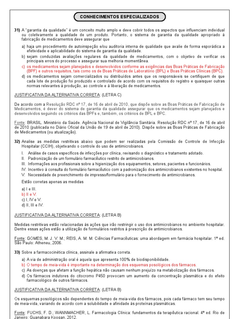 PROVA COMENTADA - FARMÁCIA HOSPITALAR - VERSÃO A | Farmacêutico | Farmácia