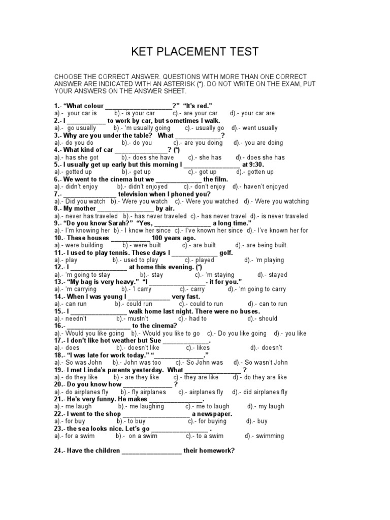 Ket Placement Test | PDF | Test (Assessment) | Leisure