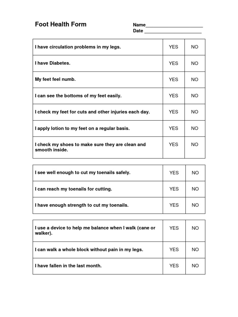 Foot Health Assessment Questionnaire | PDF | Lifestyle