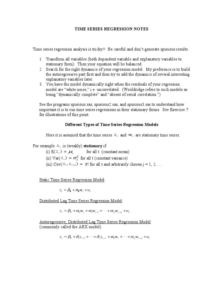 Time Series Regression Notes | PDF