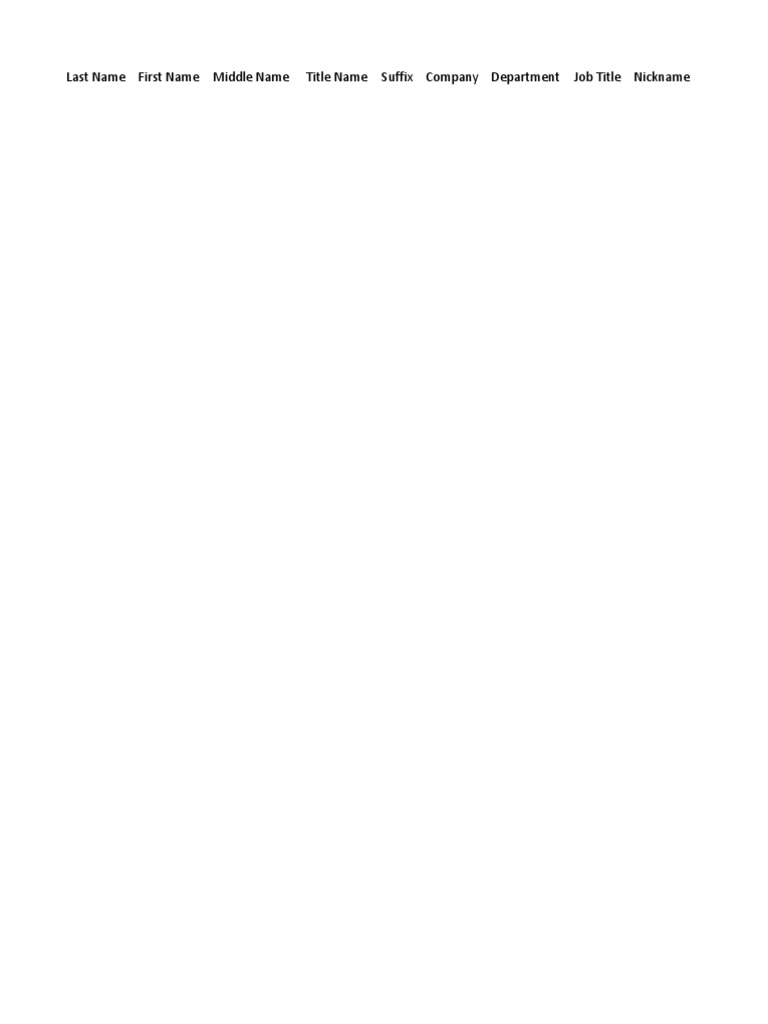 Last Name First Name Middle Name Title Name Suffix Company Department 