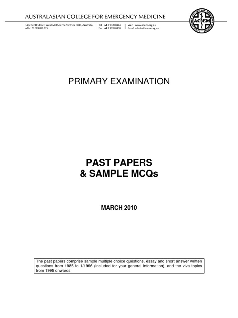 Primary Examination: Past Papers & Sample Mcqs | PDF | Human Leg | Arm
