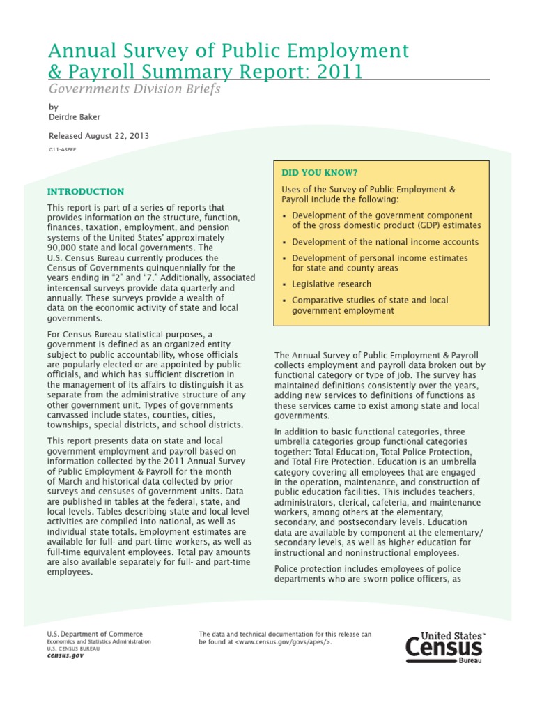 US Census Bureau 2011 Summary Report | Download Free PDF | Part Time ...