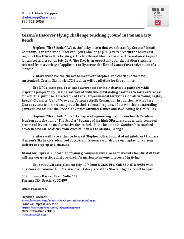 Discover Flying Challenge News Release | Download Free PDF | Trainer ...