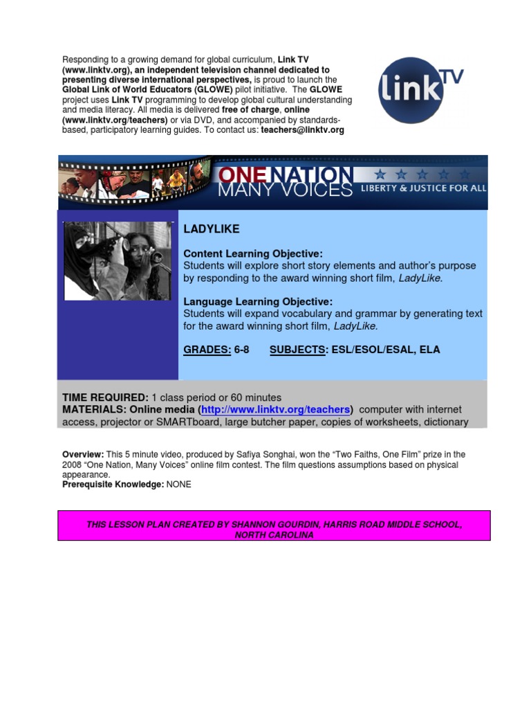 Lesson Plan for "LadyLike" Film Analysis | PDF | Communication | Learning