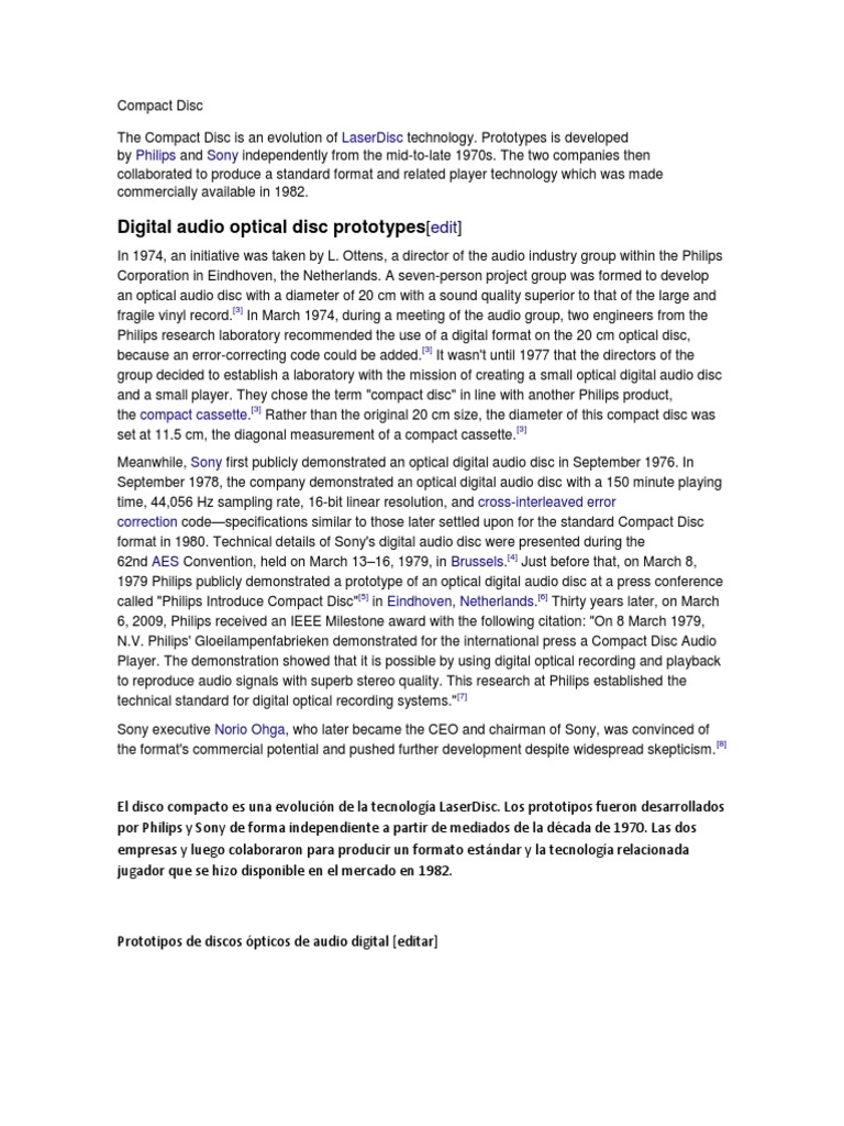 Digital Audio Optical Disc Prototypes: Laserdisc Philips Sony | PDF ...