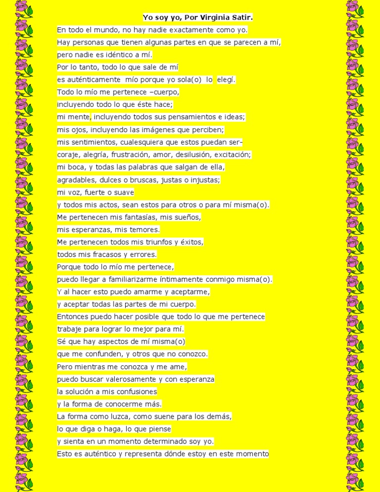Poema "Yo Soy Yo" de Virginia Satir | PDF