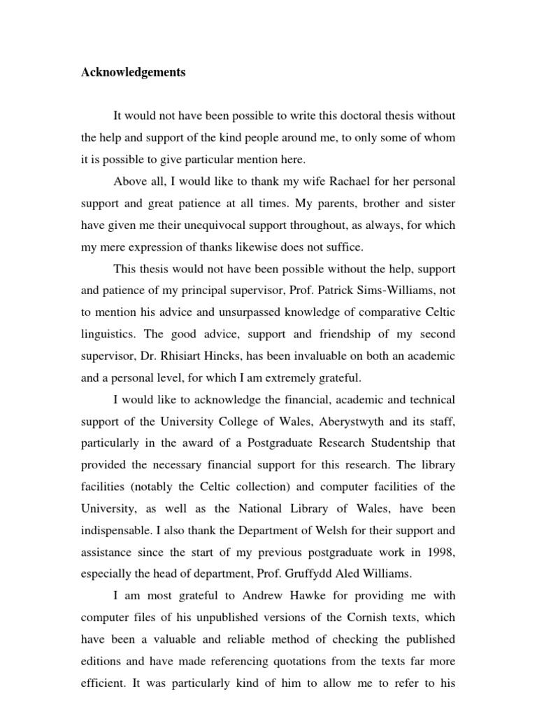 Acknowledgement Sample | Download Free PDF | Wales | Postgraduate Education