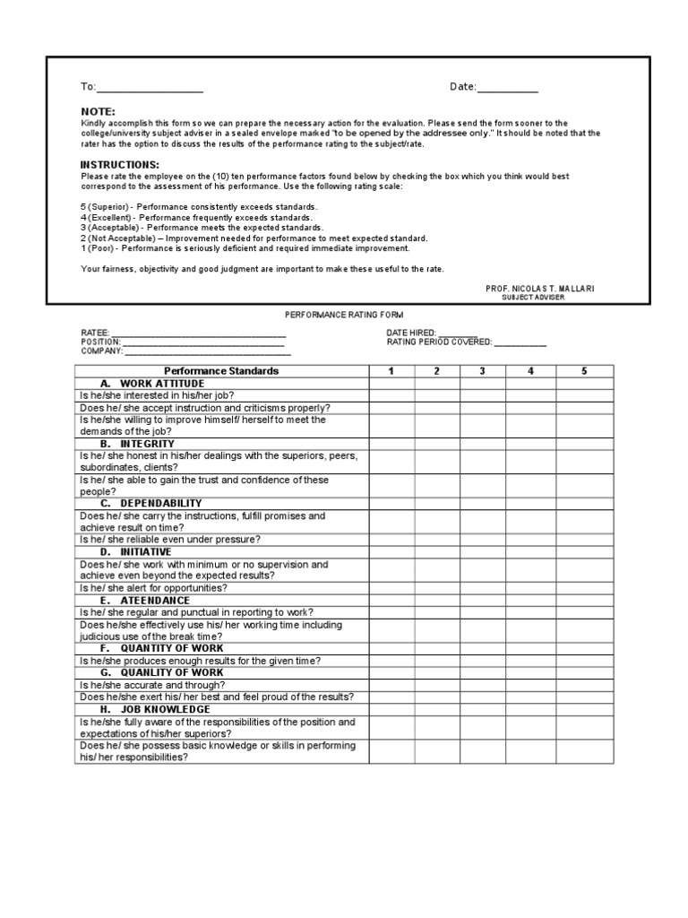 Performance Rating Form | PDF | Applied Psychology | Learning