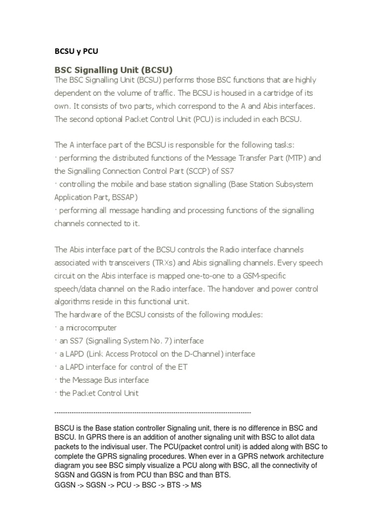 BCSU y PCU | PDF | Interface (Computing) | General Packet Radio Service