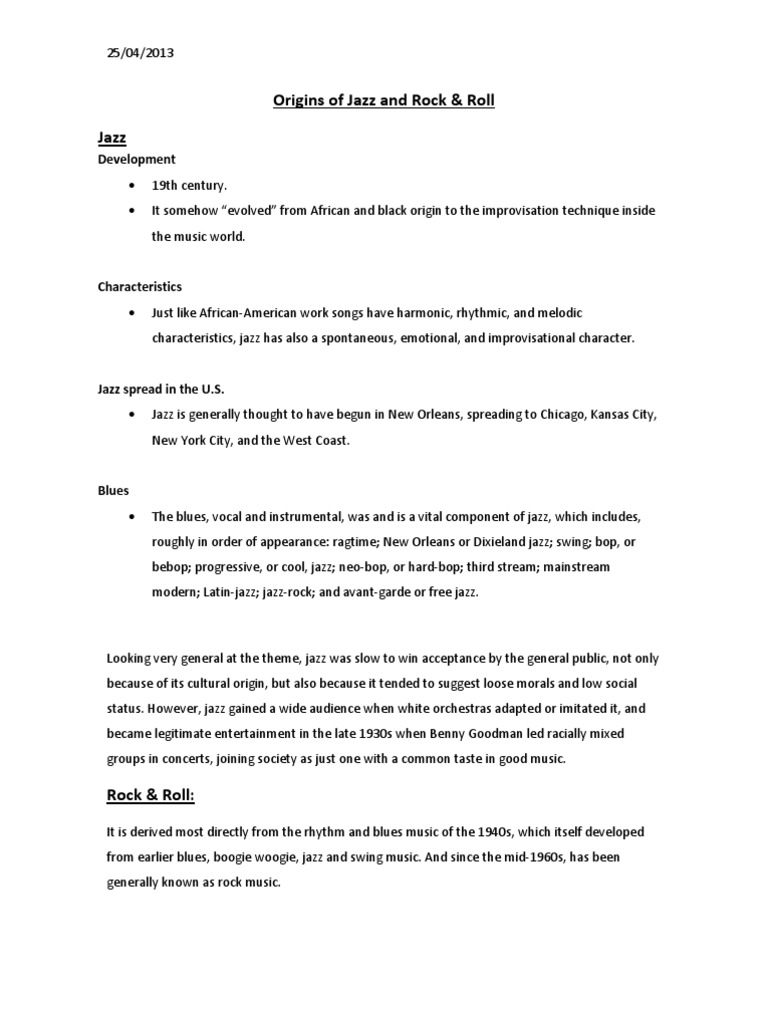 Origins of Jazz and Rock & Roll Jazz: Development | PDF | Jazz ...