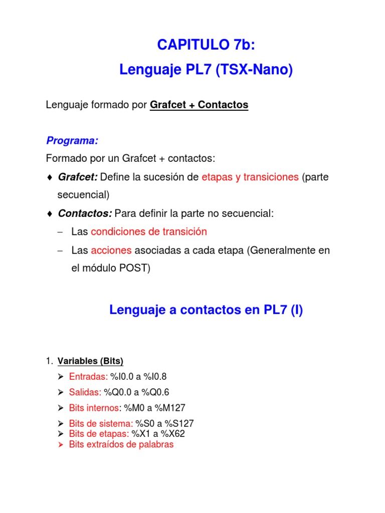 Lenguaje PL7 (TSX-Nano) | PDF | Puerta lógica | Ingenieria Eléctrica