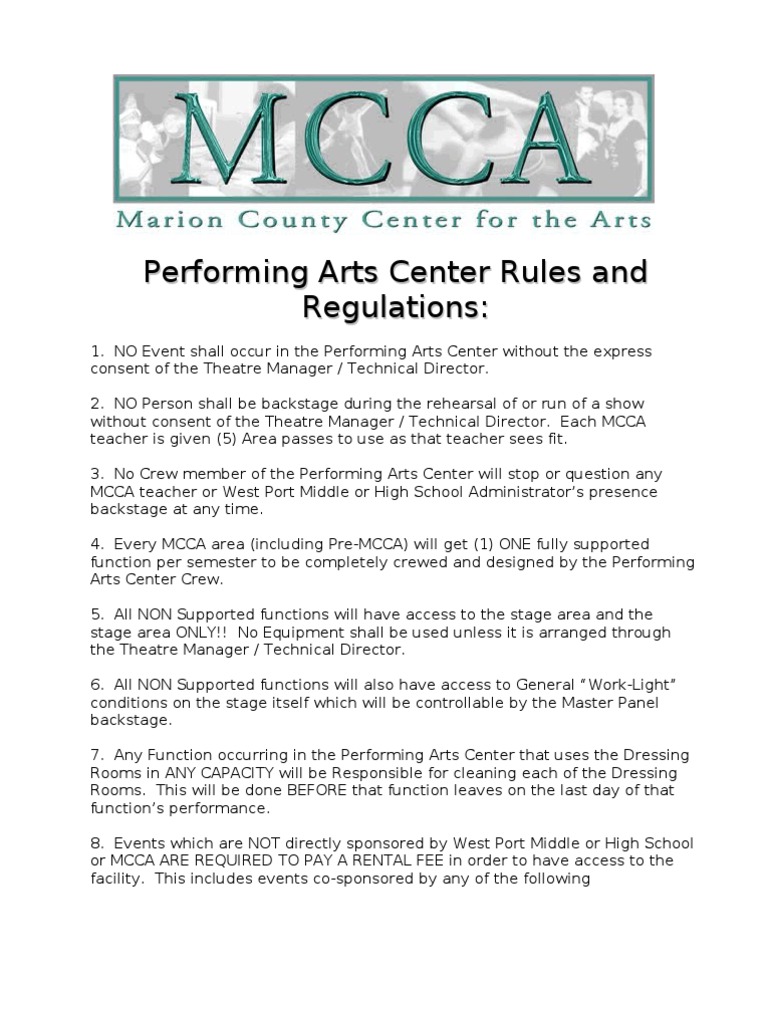 Performing Arts Center Rules and Regulations - Teacher's Edition | PDF