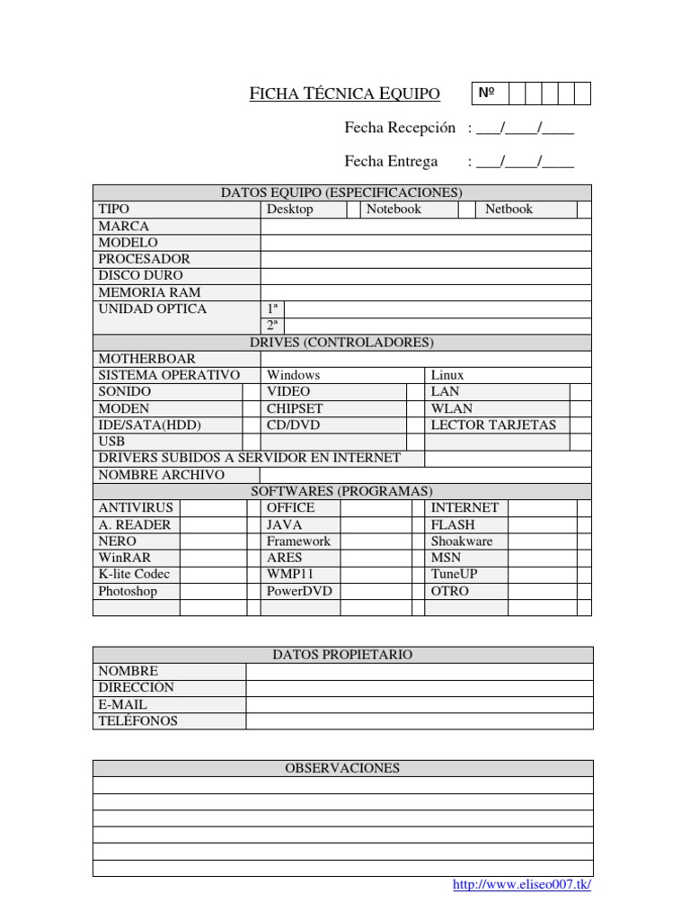 FICHA TÉCNICA EQUIPO Computador Notebook netbook