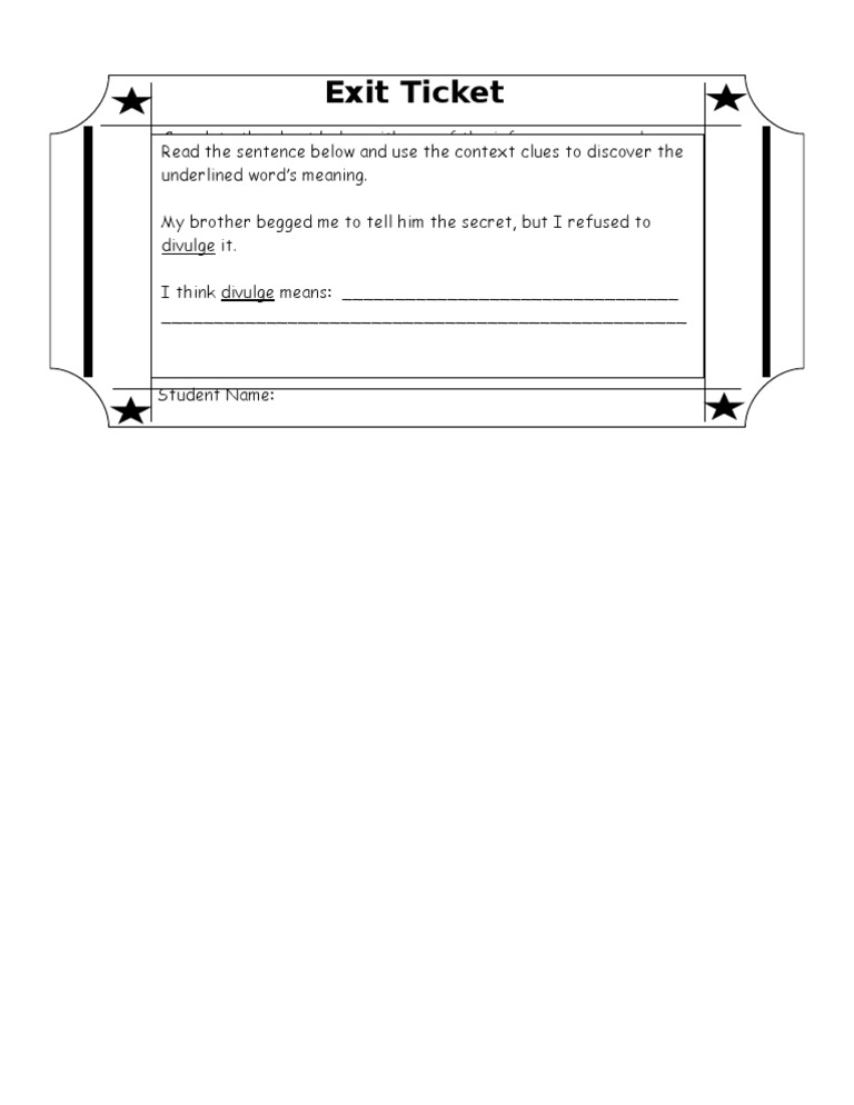 Context Clues Exit Ticket | PDF
