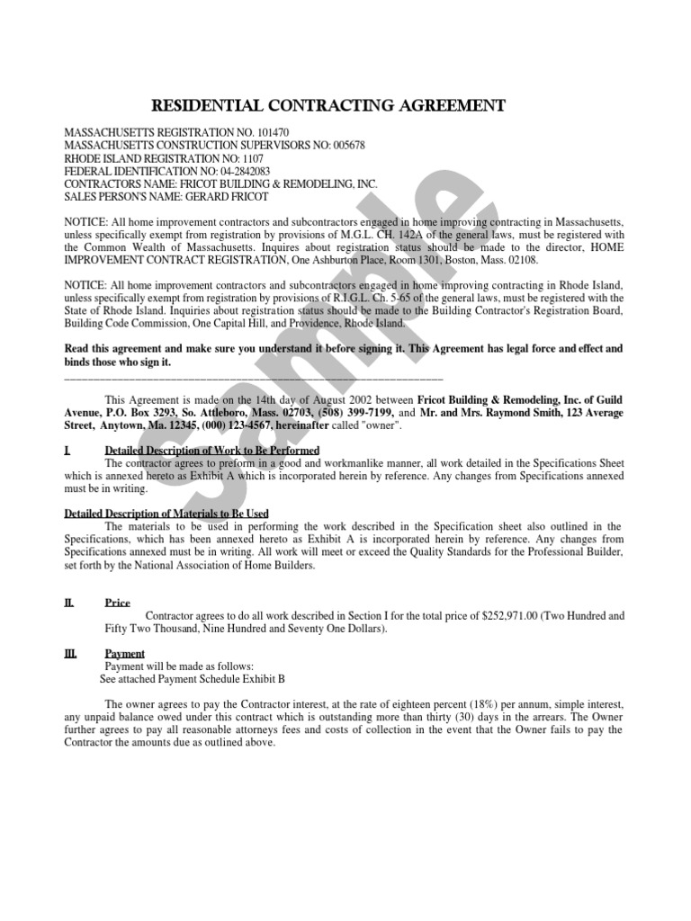 Sample Builder's Contract | PDF | Furnace | Framing (Construction)