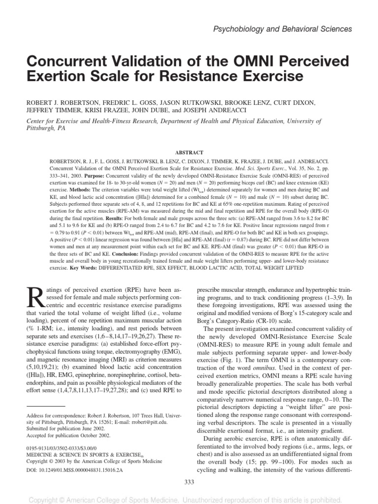 Concurrent Validation of The OMNI Perceived Exertion Scale For ...