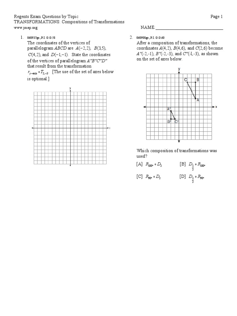 Analyzing Compositions Of Transformations Through Graphing Regents Exam