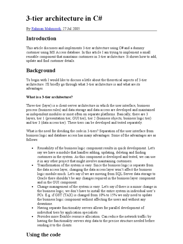 3-Tier Architecture in C# | PDF | Digital Technology | Computer Data