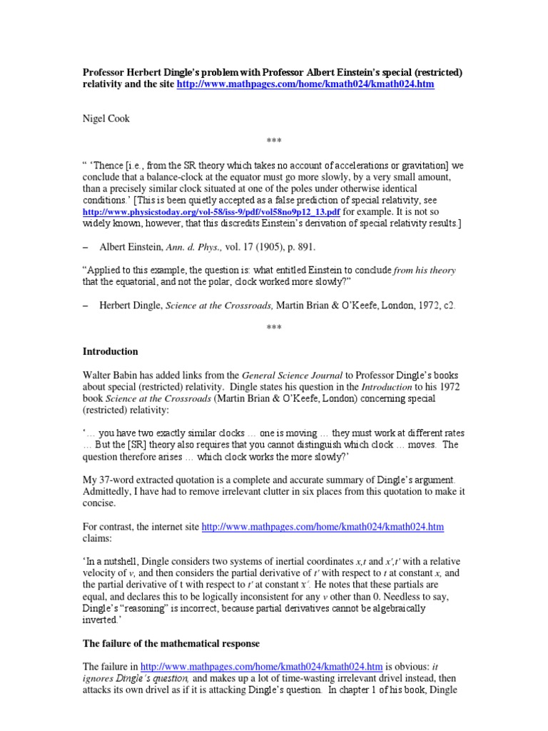 Herbert Dingle | PDF | General Relativity | Special Relativity