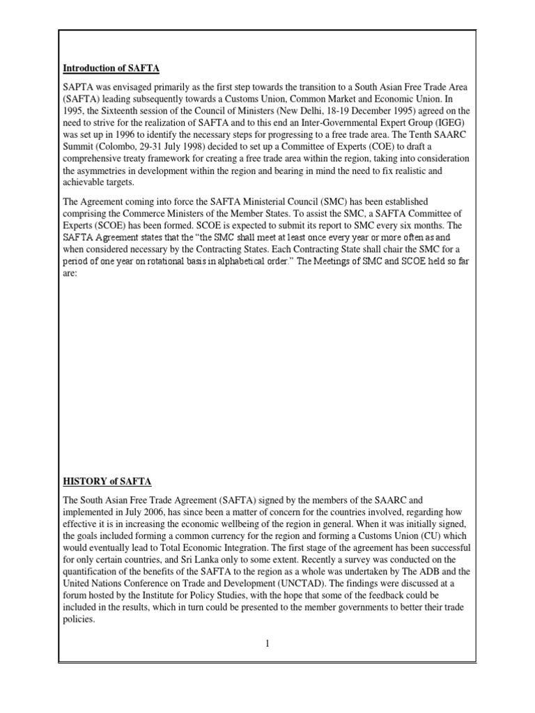 SAFTA | Trade | Free Trade