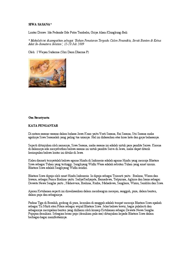 SIWA SASANA - Lontar Druwe Ida Pedanda Gde Putra Tambahu, Griya Ahan, Klungkung, Bali | PDF