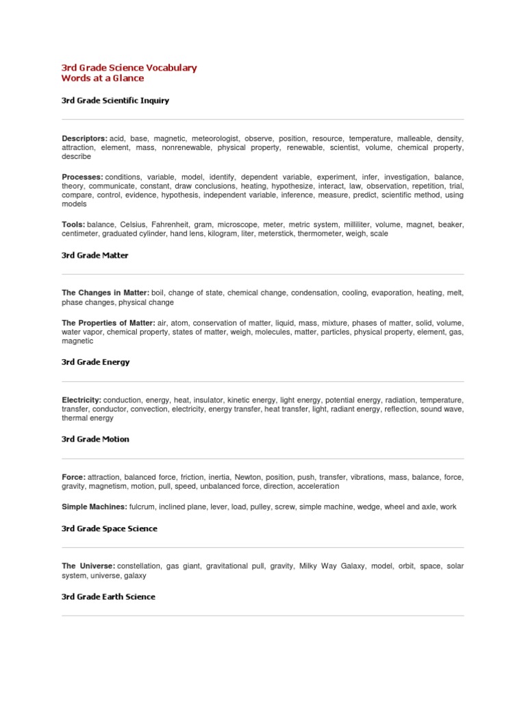 3rd Grade Science Vocabulary | PDF | Science & Mathematics