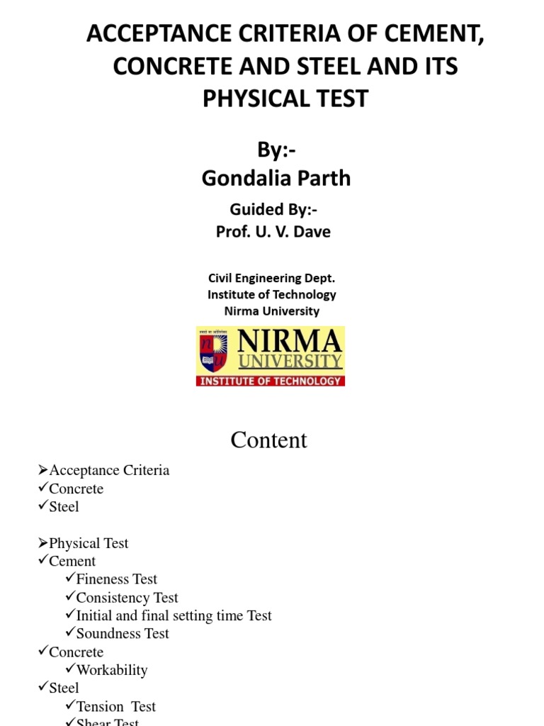 Acceptance Criteria of Cement, Concrete and Steel and Its Physical Test ...